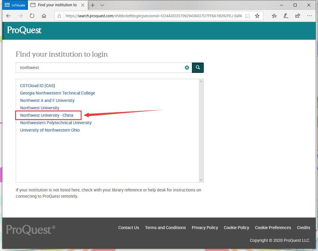通过CARSI访问ProQuest LLC流程 - 西北大学